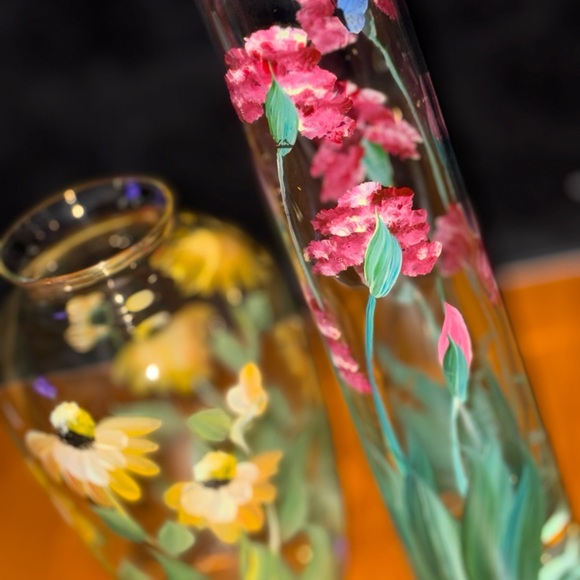 Art | Christina Schneider Handpainted Floral Glass Vase | Poshmark